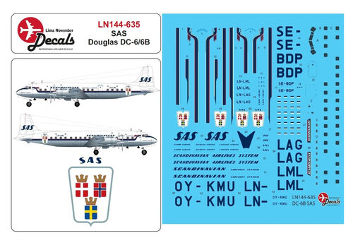 Lima November Decals 144-635 Douglas DC-6 B - SAS Scheme