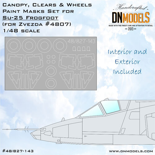 DN Models 48-827-143 Canopy, Clears And Wheels Paint Masks Set For Su-25 Frogfoot (For Zvezda #4807)