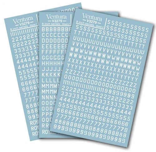 Ventura 3279 British RAF and Australian RAAF 8 inch serial letters and numbers - white (3 sheets)
