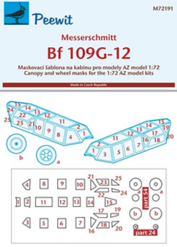 Peewit 72191 Canopy mask for Bf 109G-12 AZ model