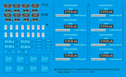 Peddinghaus-Decals 4057 Diesellok Typ D 311 / Trumpeter 00225 Dora Lok D 311.01 a/b-D31102a/b