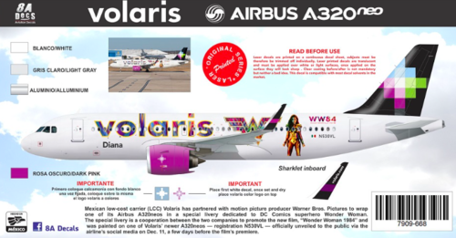 8aDecs 7909-668-144 A320 Neo Volaris Wonder Woman