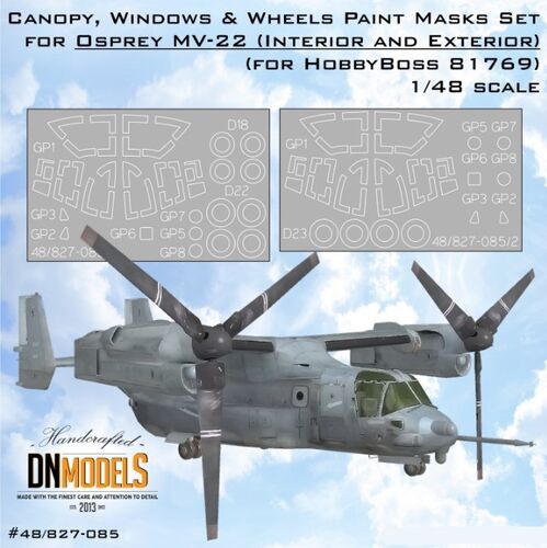 DN Models 48-827-085 Osprey MV-22 Canopy, Windows And Wheels Paint Masks For HobbyBoss 81769 - Interior And Exterior