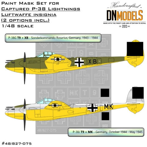 DN Models 48-827-075 Captured P-38 Lightnings - Luftwaffe Insignia Paint Mask Set