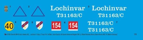Peddinghaus-Decals 3983 Churchill MK IV Tank, Infantry A22, Lochinvar, A. Sqn. 2nd Troop 154, 3rd Bat. Scots Guards, 6th Guards Armored Brigade 1944, Lt. Robert Kennedy Baron Runcie, MC, PC