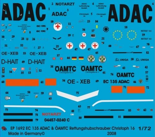 Peddinghaus-Decals 1692 EC 135 ADAC And ÖAMTC Rescue Helicopter