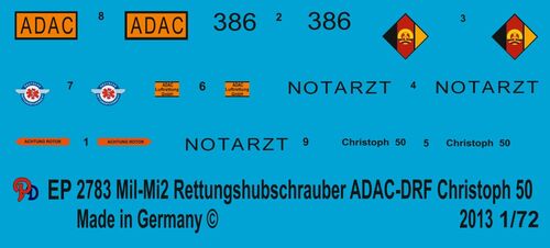 Peddinghaus-Decals 2783 Mil-Mi 2 ADAC-DRF Rescue Helicopter Christoph 50
