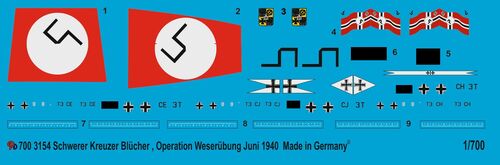 Peddinghaus-Decals 3154 German Heavy Cruiser Blücher, During Operation Weserübung 1940