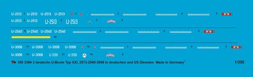Peddinghaus-Decals 3394 3 German Submarines Type XXI 2513-2540-3008 In German And US Service
