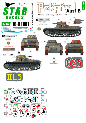 Star-Decals 16-D1007 PzKpfw I Ausf B. Attack on Norway and France 1940