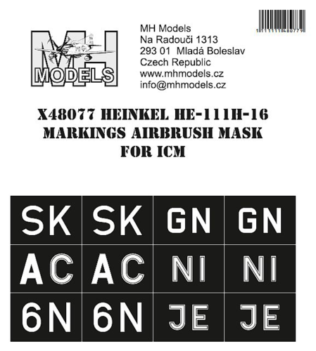 MH Models X48077 Heinkel He-111H-16 Markings airbrush mask