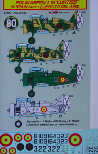 Kora Models Dec72382 Polikarpov I-15 Chato in Spain Part III. Ejercito Del Aire