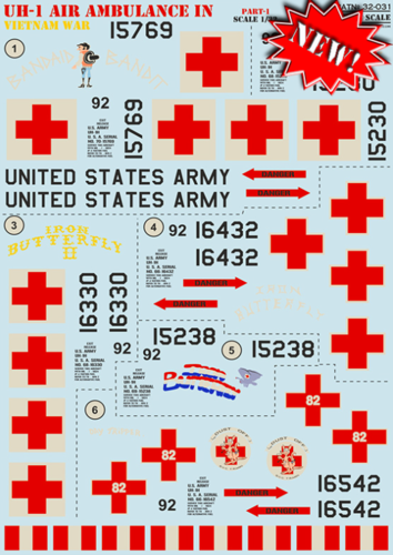 Print Scale 32-031 UH-1 Air Ambulance in Vietnam War. +Technical Stencils The complete set 2 leaf