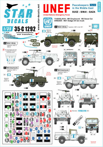 Star-Decals 35-C1292 Peacekeepers in the Middle East. UNEF in Suez, Sinai and Gaza. Yugoslavia and Swedish vehicles.
