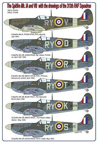 AML D48035 The Spitfire Mk.IA and VB with drawings of the 313th RAF Squadron