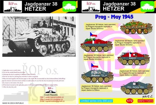 Ropos Models MNFDT72012 Jagdpanzer 38 Hetzer - Prag May 1945