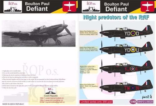 Ropos Models MNFDL48028 Boulton Paul Defiant - Night predators of the RAF