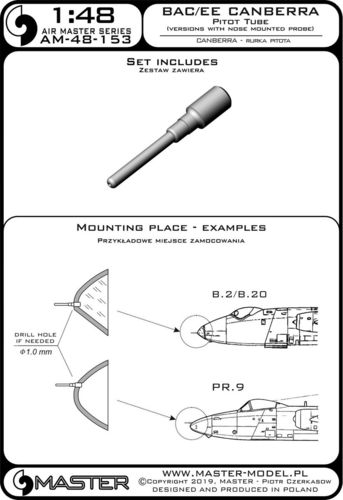 Master AM-48-153 BAC/EE Canberra - Pitot Tube (used in versions with nose mounted probe)