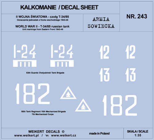 Weikert Decals DEC243 Armia Sowiecka - CZOŁG T-34/85 - front wschodni 1943-45 - vol.2