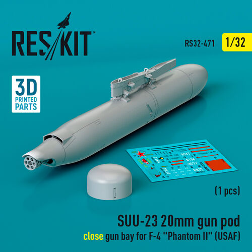 RES/KIT 32-0471 SUU-23 20mm Gun Pod (Close Gun Bay) For F-4 'Phantom II' (USAF) (1pc) (3D Printed)