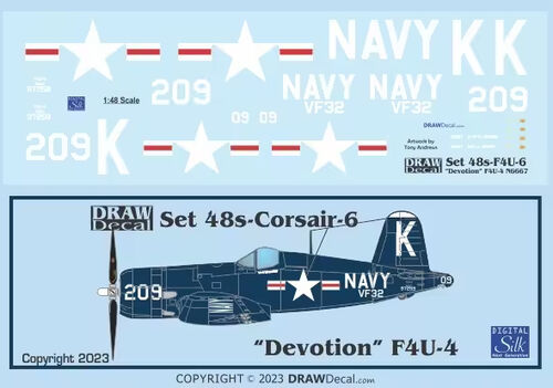 Draw Decal 48-CORSAIR-06 Vought F4U-4 Corsair - VF-32 "Devotion" (N6667)