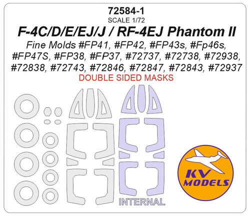 KV Models 72584-1 McDonnell F-4EJ Phantom wheels and canopy frame paint masks inside and outside (for Fine Molds kits)