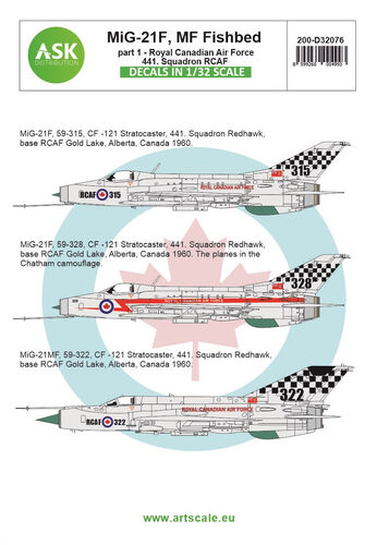 Art Scale Kit D32076 Mikoyan-Gurevich MiG-21 F/MF Fishbed - Redhawk Program - Royal Canadian Air Force, 441. Squadron Decals