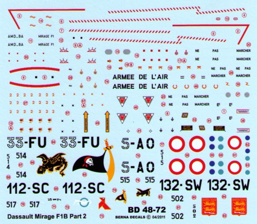 Berna Decals 48072 Dassault Mirage F.1 B (4 schemes)