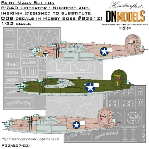 DN Models 32-827-034 B-24D Liberator Numbers And Insignia Paint Mask Set