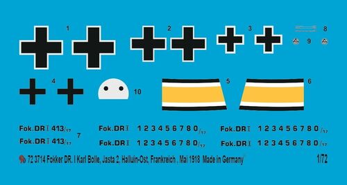 Peddinghaus-Decals 3714 Fokker Dr. I Karl Bolle, Jasta 2, Halluin-Ost, France, May 1918
