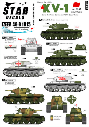 Star-Decals 48-B1015 KV-1 m/1940 Heavy Tank. Soviet, German and RONA markings