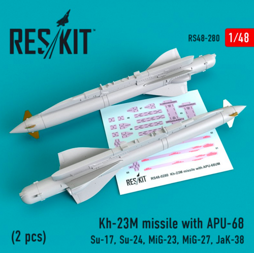 DISCONTINUED RES/KIT 48-0280 Kh-23M missile with APU-68 2 pcs Su-17, Su-24, Mig-23, Mig-27, JaK-38