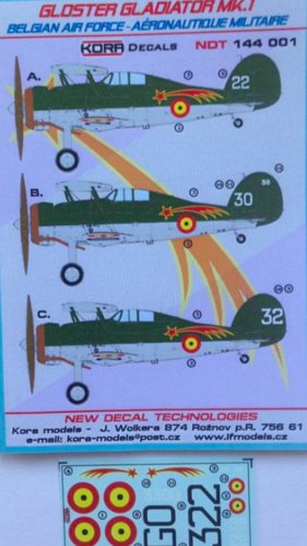 Kora Models NDT144001 Gloster Gladiator MK.I. - Belgian air force