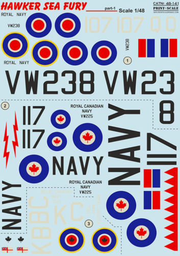 Print Scale 48-141 Hawker Sea Fury Part 1 The complete set 1,5 leaf