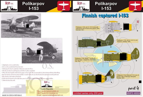 Ropos Models MNFDL48004 Polikarpov I-153 - Finnish captured I-153