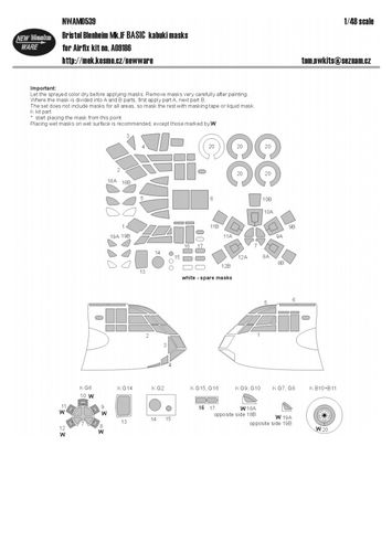 New Ware AM0539 Bristiol Blenheim Mk.IF BASIC kabuki masks for Airfix
