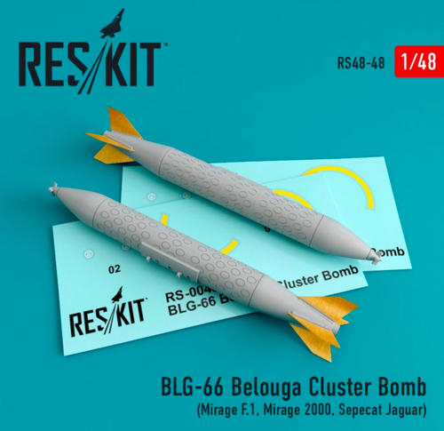 DISCONTINUED RES/KIT 48-0048 BLG-66 Belouga Cluster Bomb (2 pcs) (Mirage F.1, Mirage 2000, Sepecat Jaguar)