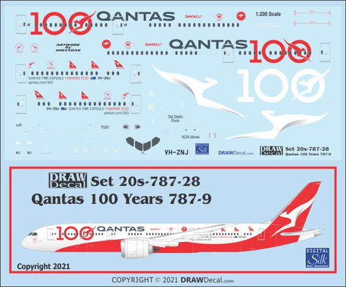 Draw Decal 20-787-28 Boeing 787-9 Dreamliner - Qantas 100 Years