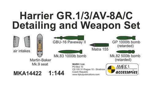 Mark I Models A14422 Bae Harrier GR.1/3 / McDonnell-Douglas AV-8A/C - Detailing and Weapon Set - resin parts (for Mark I Models kits)