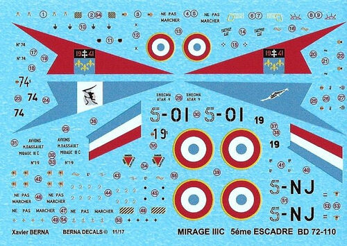 Berna Decals 72110 Dassault Mirage III C 5eme Escadre Decals