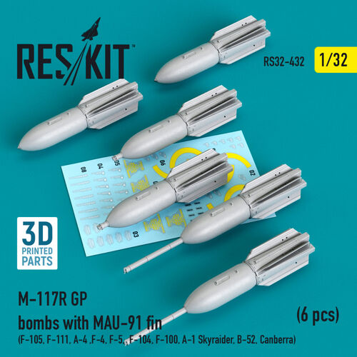 DISCONTINUED RES/KIT 32-0432 M-117R GP Bombs With MAU-91 Fin (6 pcs) (F-105, F-111, A-4 ,F-4, F-5, F-104, F-100, A-1 Skyraider, B-52, Canberra)