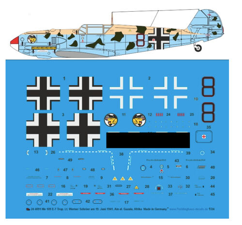 Peddinghaus-Decals 4091 Bf 109 E-7 Trop Lt. Werner Schröer 19.07.1941, Ain el. Gazala, Afrika JG 27