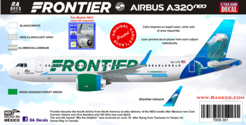 8aDecs 7909-391-144 Frontier Airbus A320 Neo Mia Dolphin