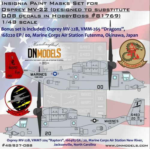 DN Models 48-827-088 Osprey MV-22 Insignia Paint Mask Set For HobbyBoss 81769 And Bonus Option Included