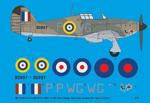 Peddinghaus-Decals 4043 Hurricane MK IIB/Trop. BD897, S/L Billy Drake, Hastings, Sierra Leone, December 1941