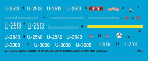 Peddinghaus-Decals 3395 3 German Submarines Type XXI 2513-2540-3008 In German And US Service