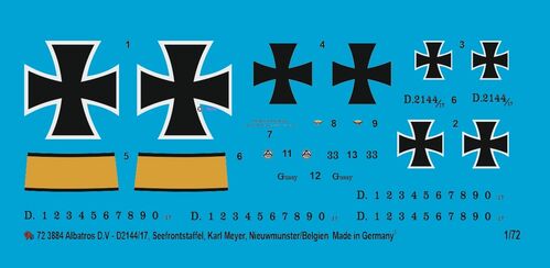 Peddinghaus-Decals 3884 Albatros D.V D.2144/17 Seefrontstaffel, Karl Meyer, Nieuwmunster, Belgium