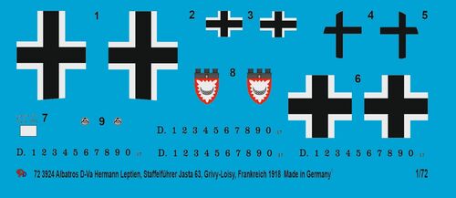 Peddinghaus-Decals 3924 Albatros D-Va Hermann Leptien, Squadron Leader Jasta 63, Grivy-Loisy, France 1918