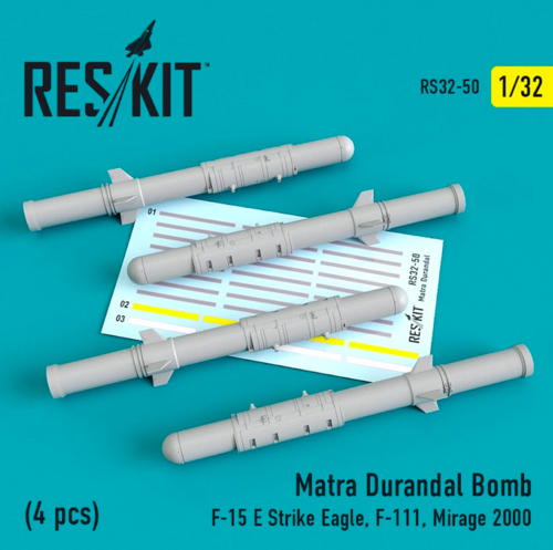 DISCONTINUED RES/KIT 32-0050 Matra Durandal Bomb 4 pcs F-15 E Strike Eagle, F-111, Mirage 2000