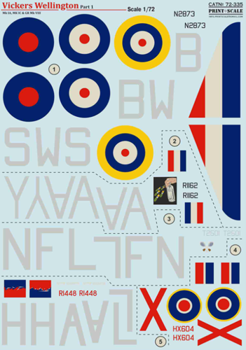 Print Scale 72-335 Vickers Wellington Mk IA, MK IC & GR Mk VIII, Part 1 In the complete set 1,5 sheets